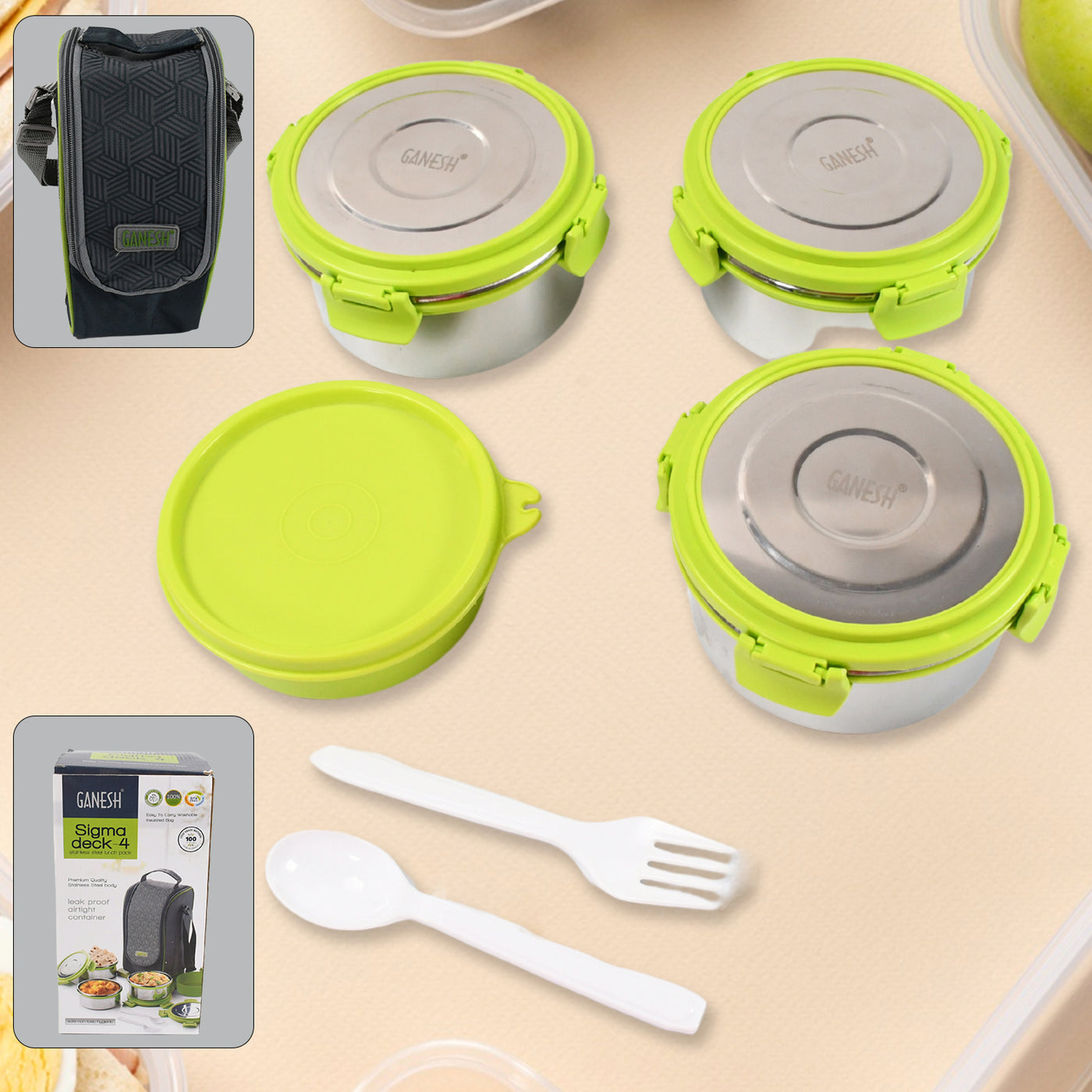 Stainless Steel Tiffin Lunch Box Container / Dabba with 4 Side Clip Lo ...