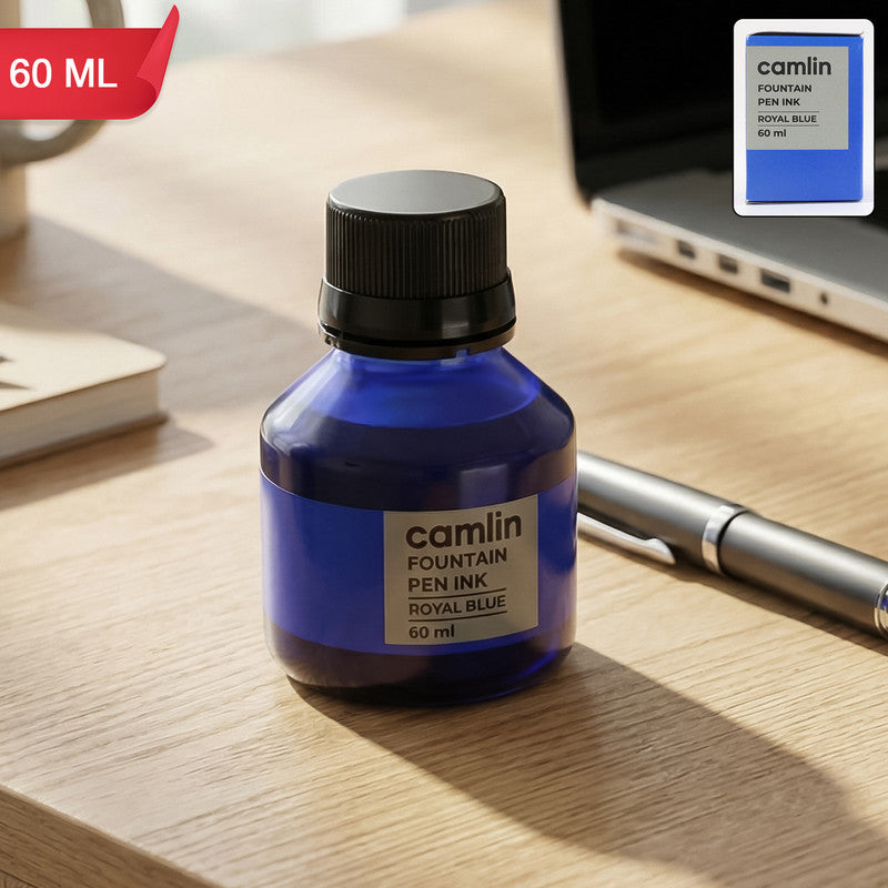 Camlin Fountain Pen Ink – Smooth Writing Royal Blue Ink for All (60 ml