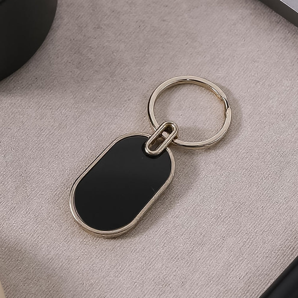 Customized / Personalized Elegant Black & Silver Oval Metal Keychain