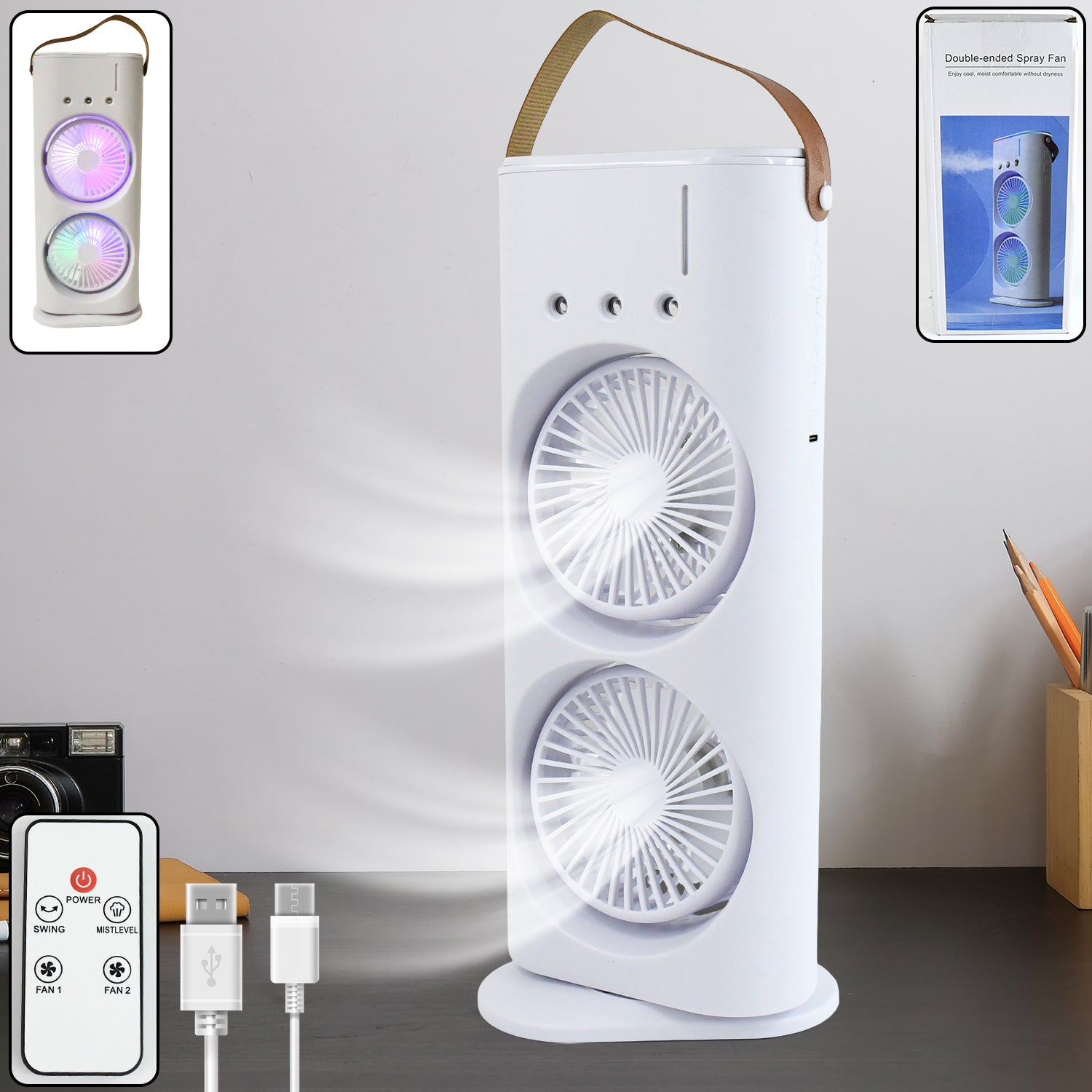 Electric Fan Desktop Double-Head Powerful Air Cooler (1 Pc / With Remo
