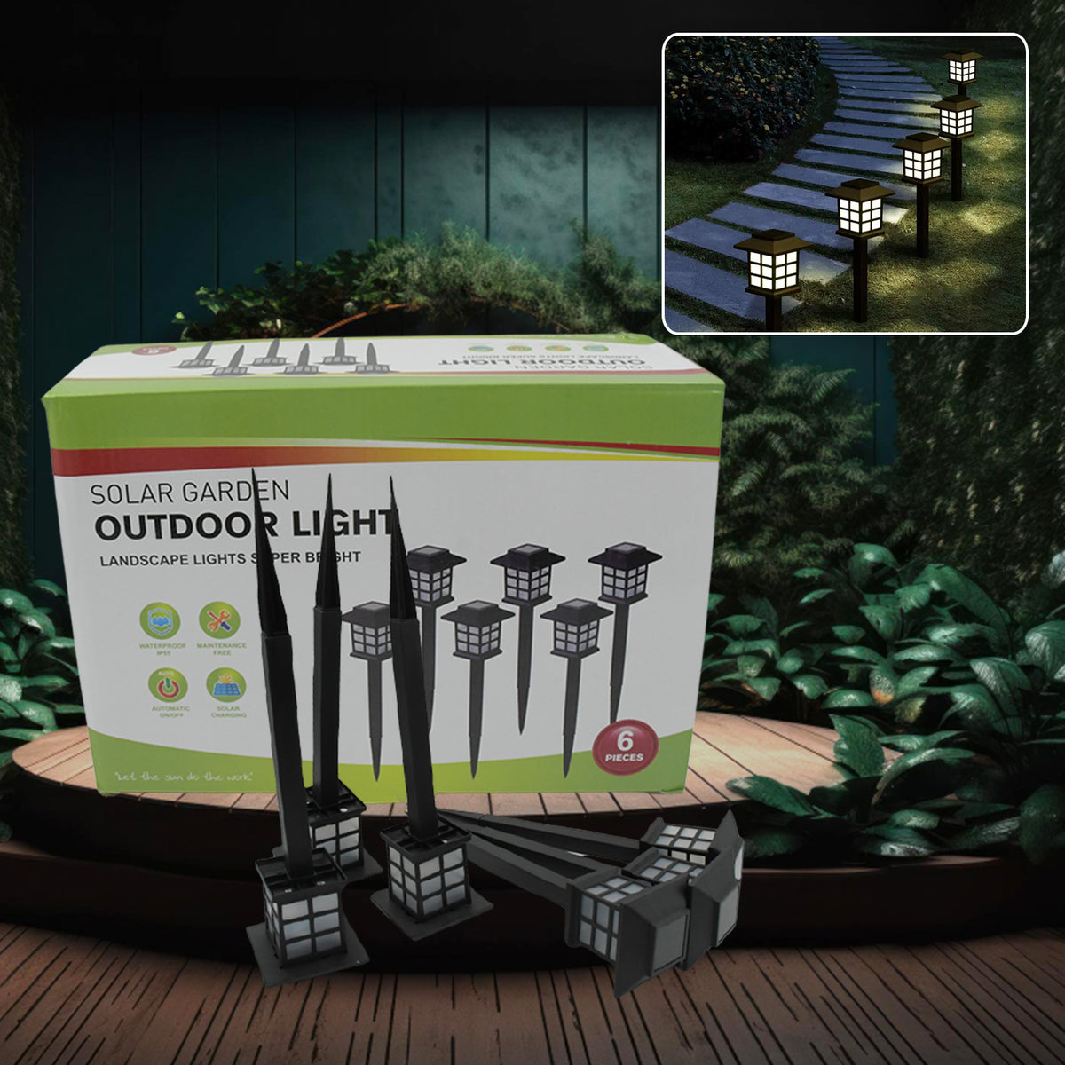 Shop Big Solar Outdoor Lights, 6 Pc Set | DeoDap