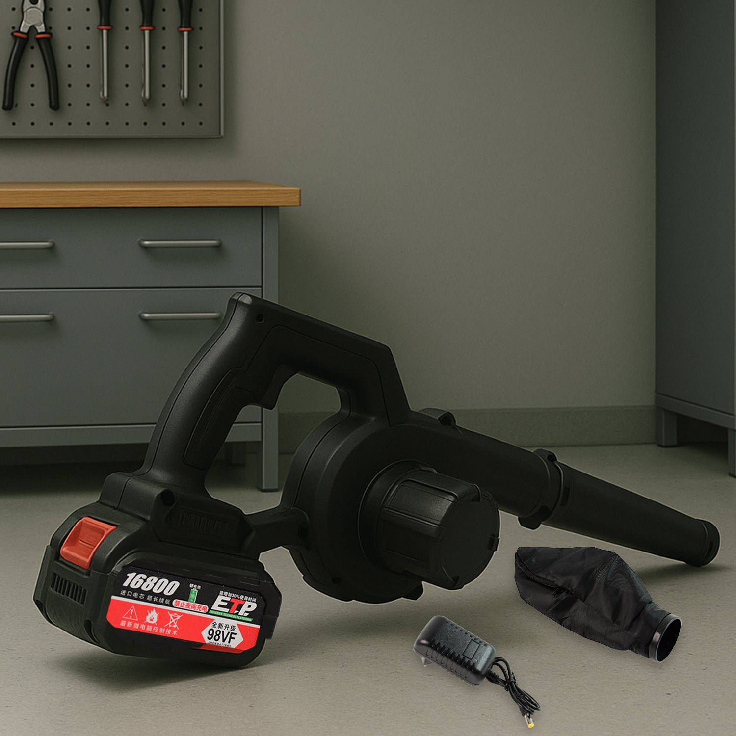 Multi-Purpose Home and Garden Air Blower Kit with Collection Bag for E