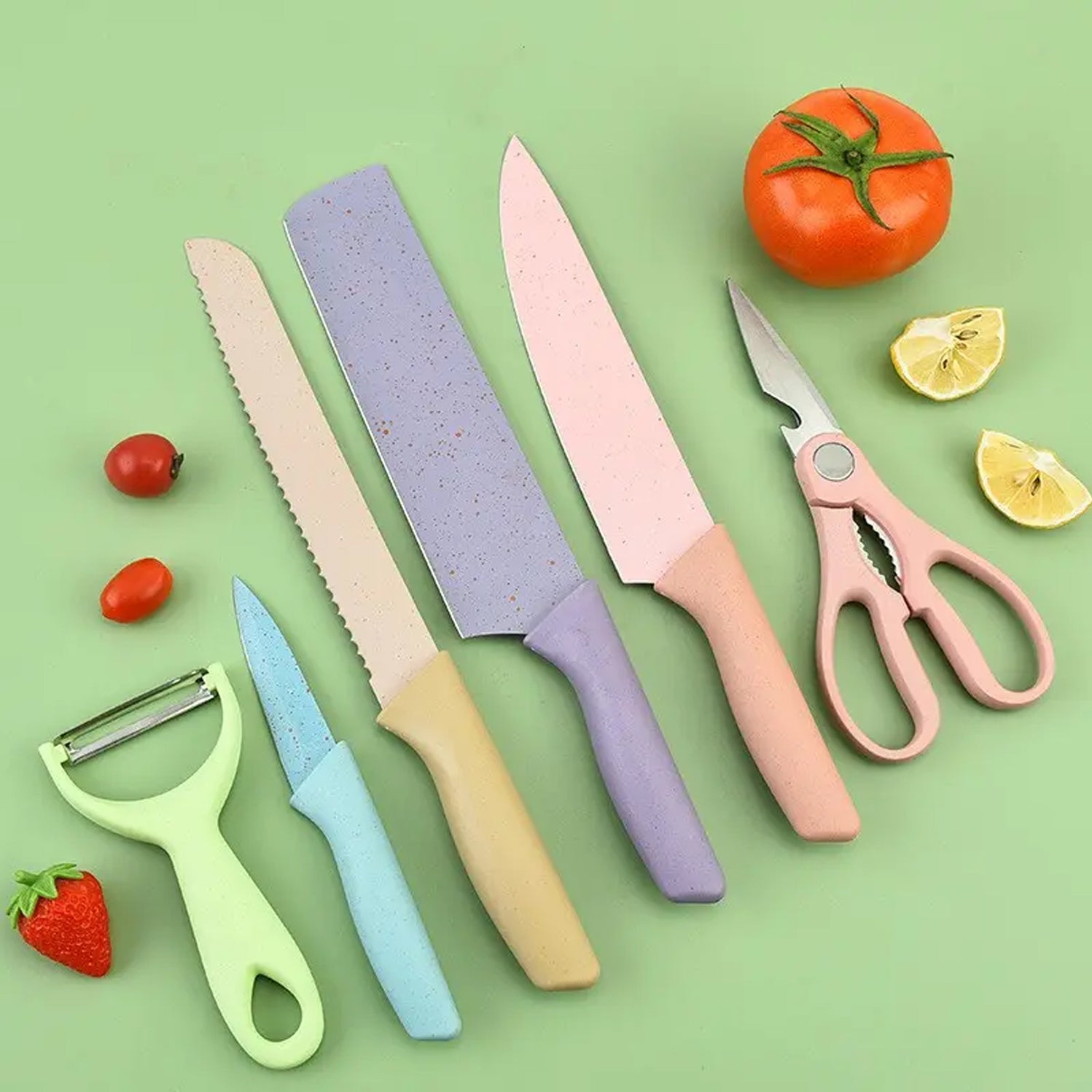 Professional Colorful Kitchen Knives Set of 6 Pieces, Non-Stick Blades ...