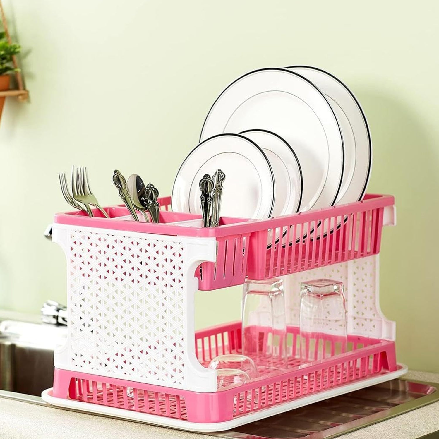Plastic Kitchen Organizer Rack with Water Storing Tray