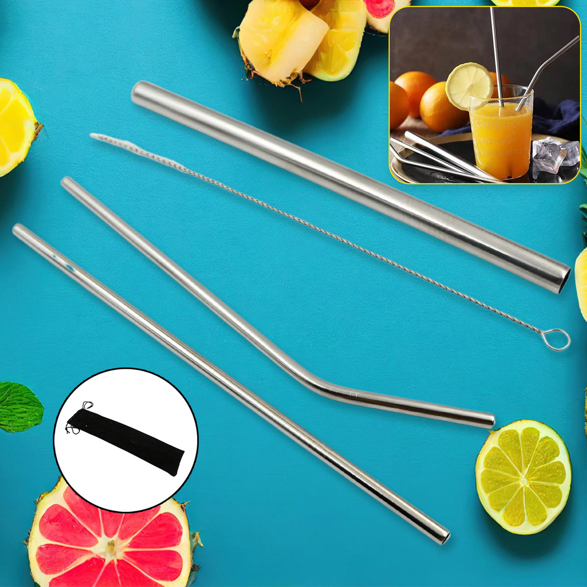 Shop Reusable Stainless Steel Straws Set | DeoDap