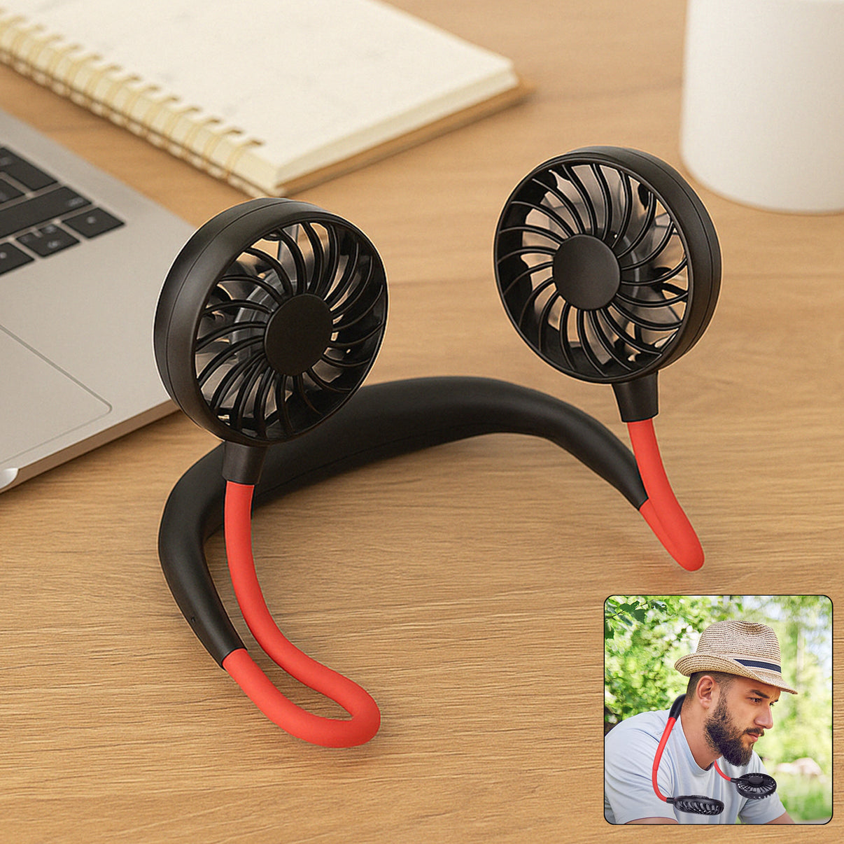 Hand Free Personal Fan - Portable USB Battery Rechargeable With Batter