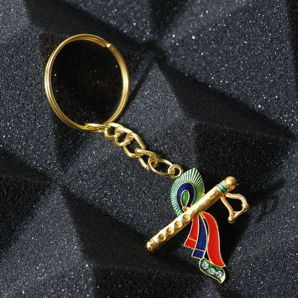 Krishna Flute with Peacock Feather Design Keychain (1 Pc)