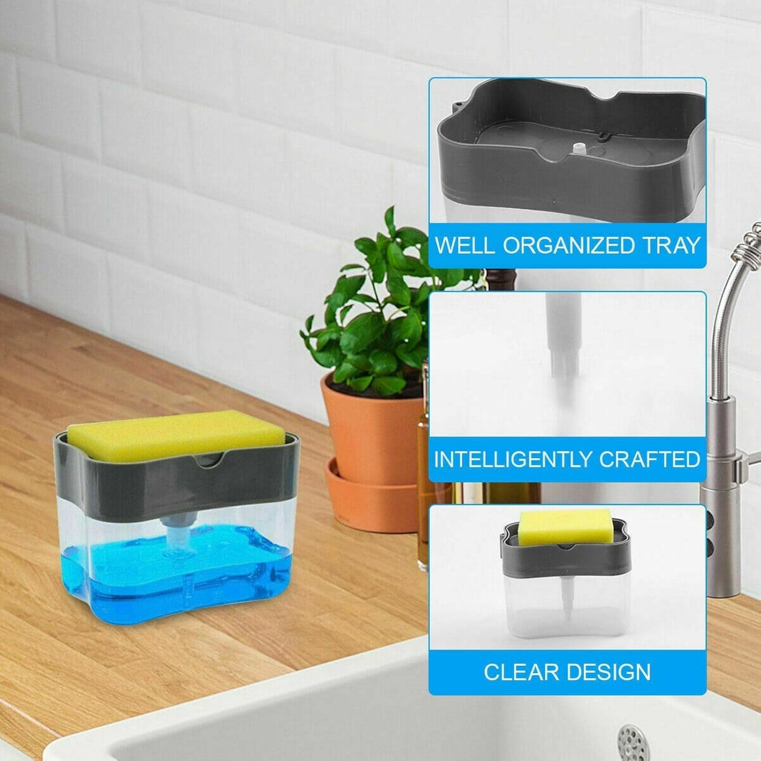 Liquid Dispenser Through Pump & Sponge Holder 2-in-1