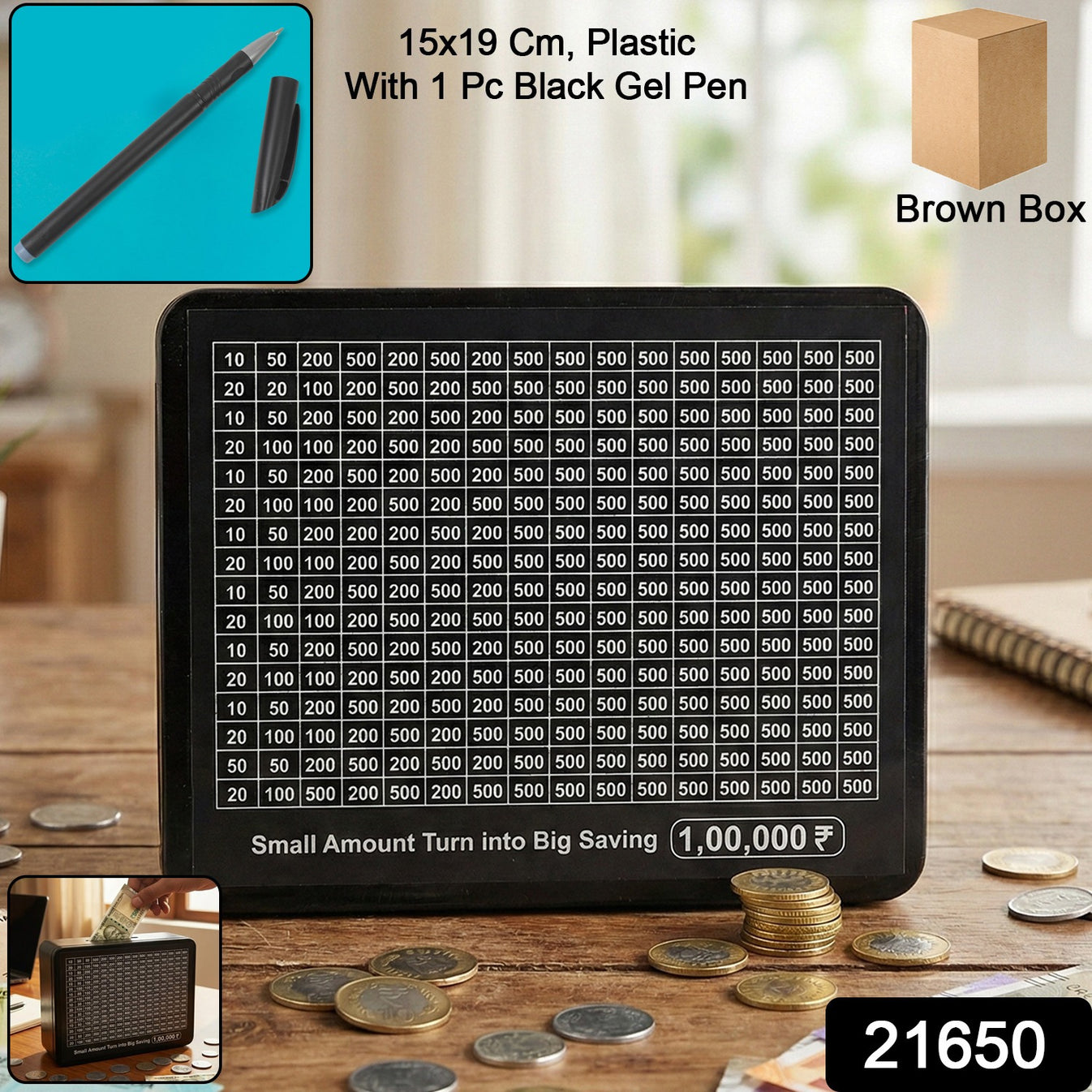 Reusable Money Saving Piggy Bank with Black Gel Pen (15 × 19 cm, 1 Pc)