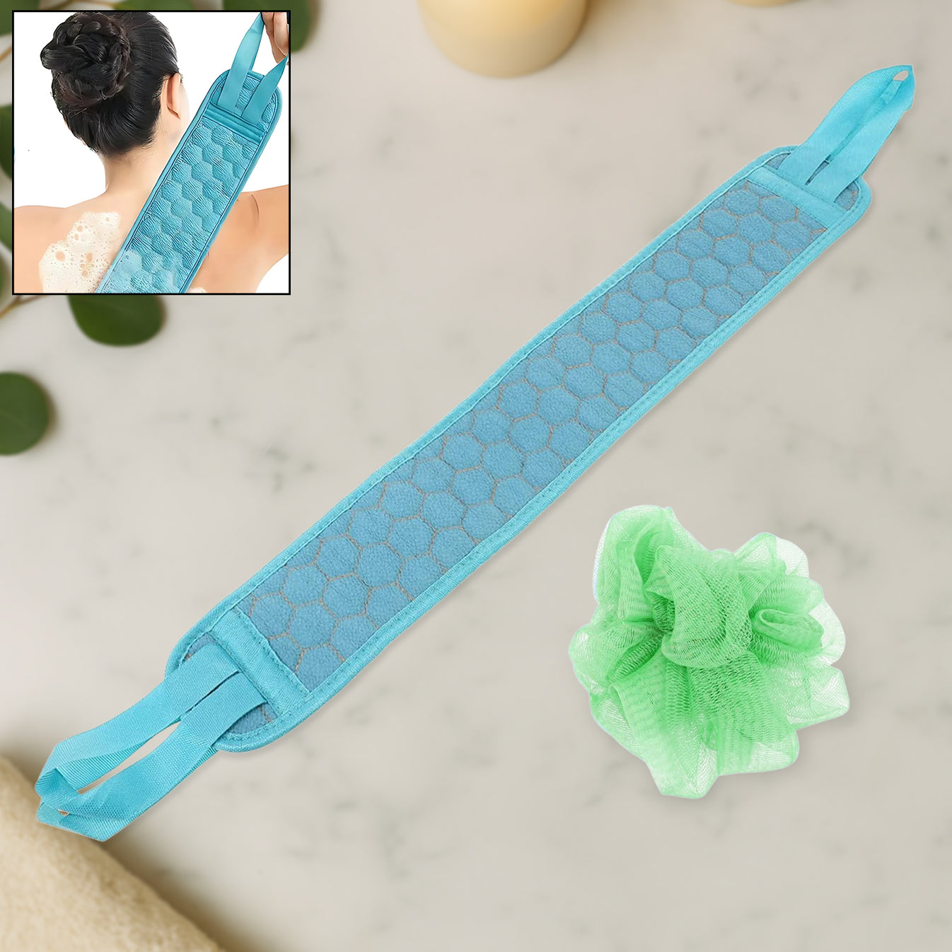 Bath Shower Scrubber Set – Dual-Sided Loofah Sponge & Bath Brush for D