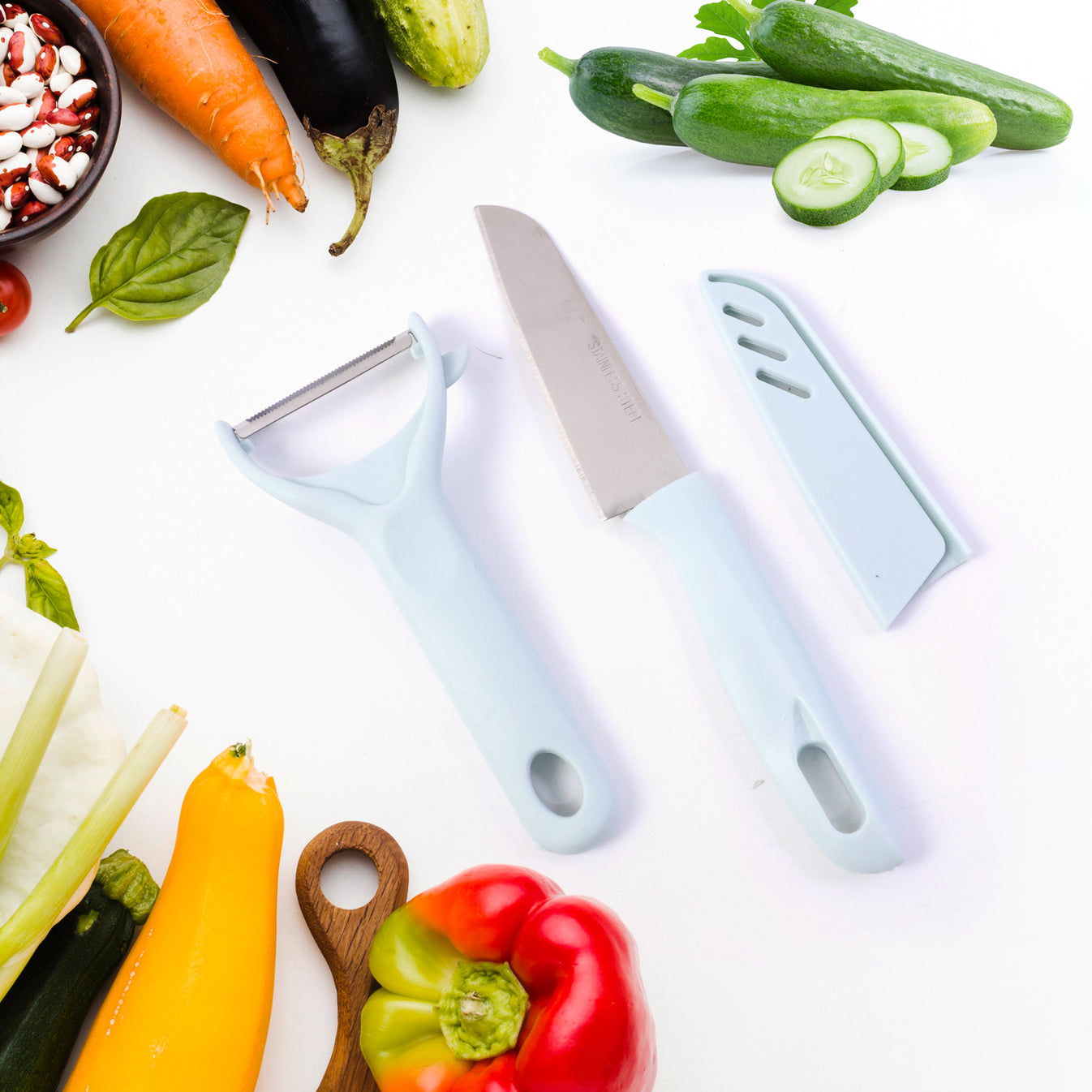 3 in 1 Kitchen Knife & Chopping Board Set (1 Set)