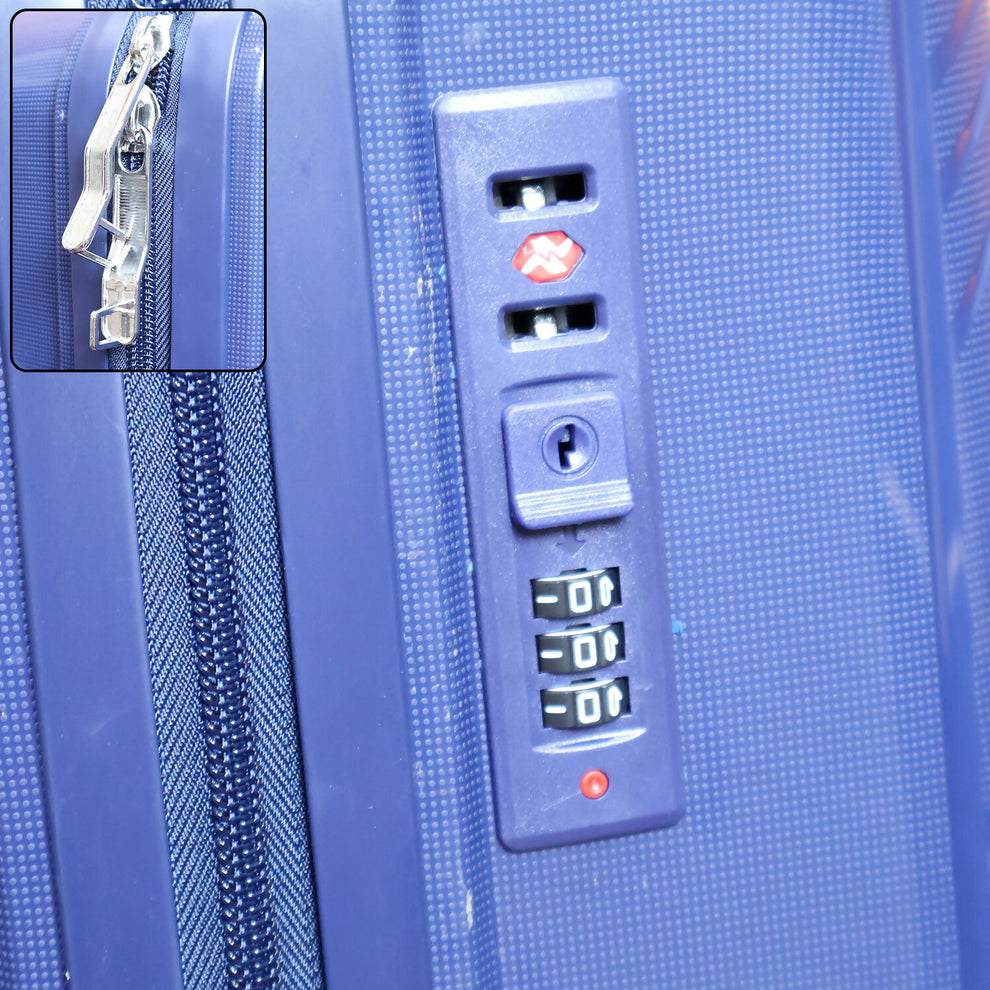 Dark Blue Hard Shell Cabin Trolley Suitcase with Telescopic Handle & 8