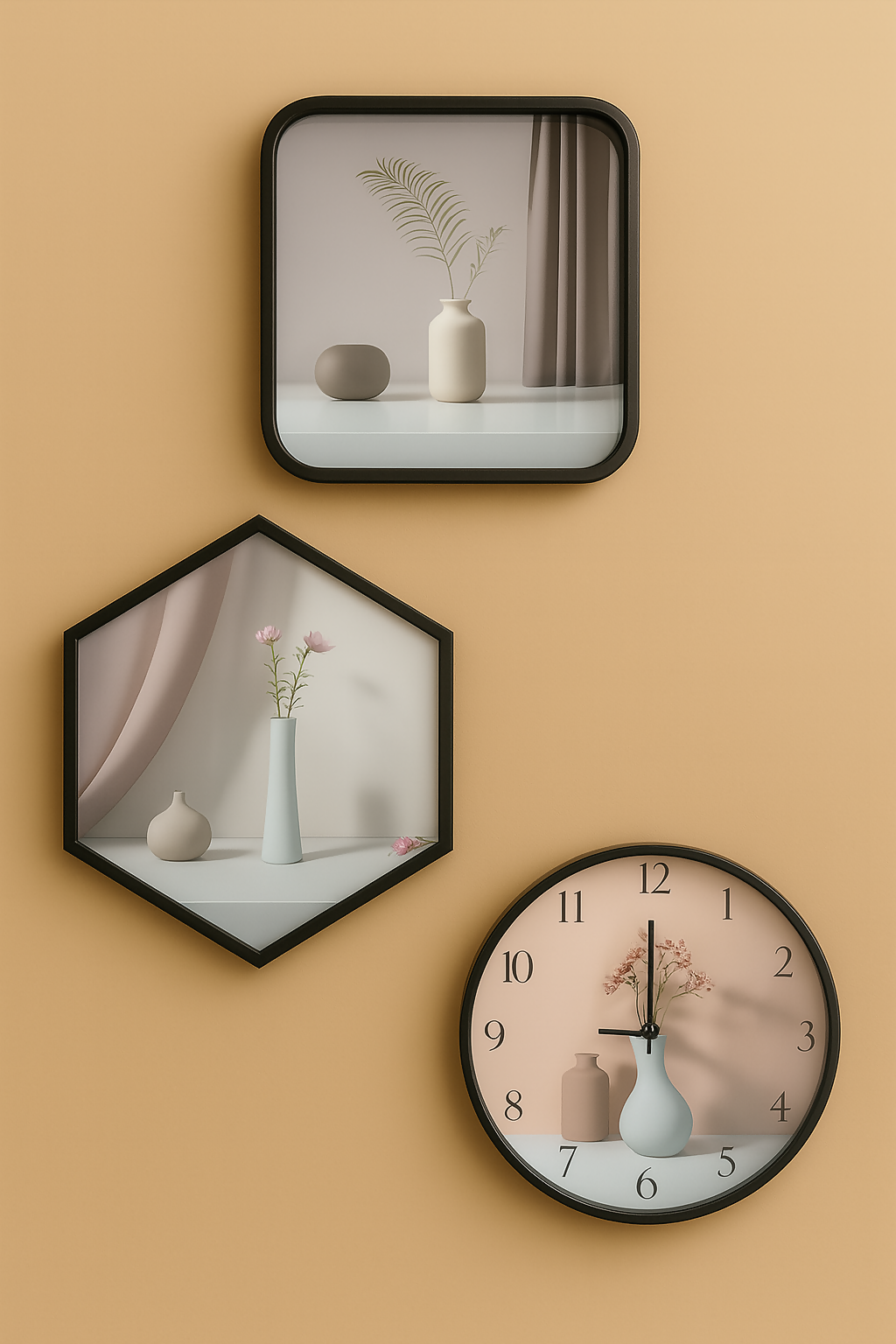 HOME DECOR Modern Minimalist Wall Clock & Art Frame Combo | Elegant 3-