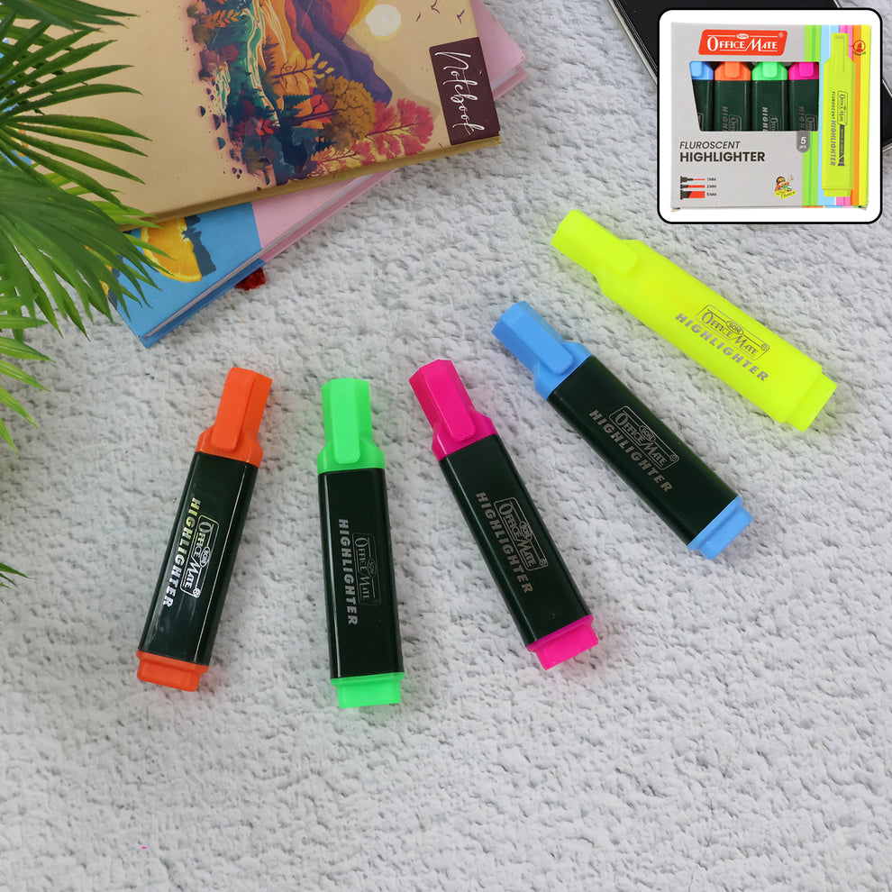 Officemate Fluorescent Highlighter Set of 5 – Vibrant Colors for Smoot