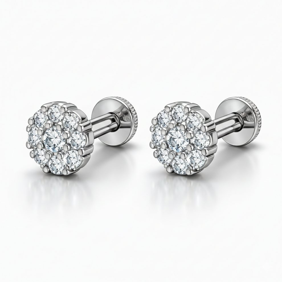 Silver Plated Floral Cluster Stud Earrings for women and girls Pack of