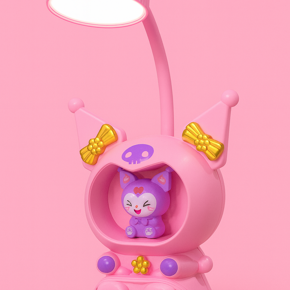 Cute Pink Character LED Table Lamp with Night Light & USB Charging