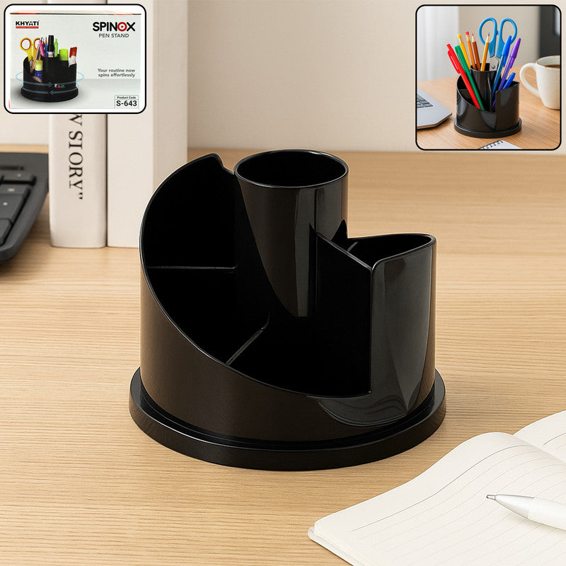 Khyati Spinox 360° Rotating Pen Stand – Multi-Compartment Desk Organiz
