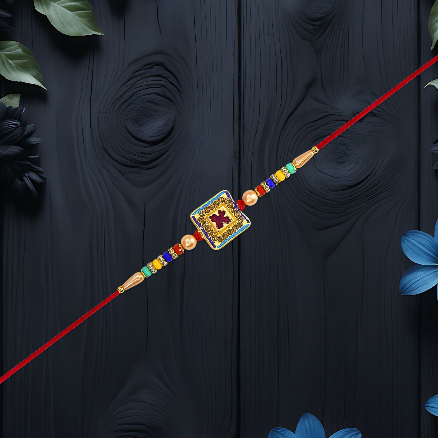 Designer Square Meenakari Rakhi with Colorful Beads