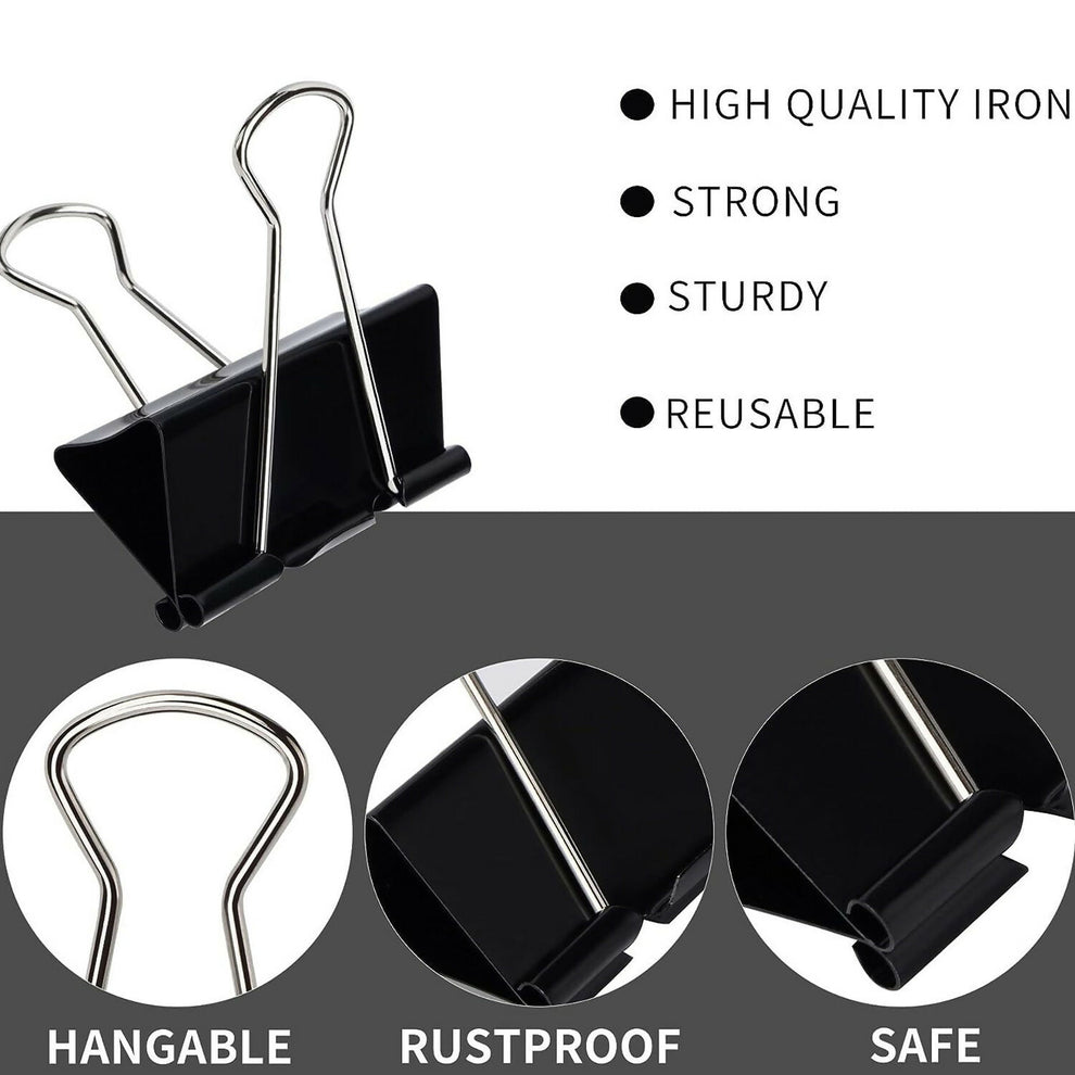Heavy Duty Binder Clips Set with Strong Spring Grip (32 mm, 12 Pieces)