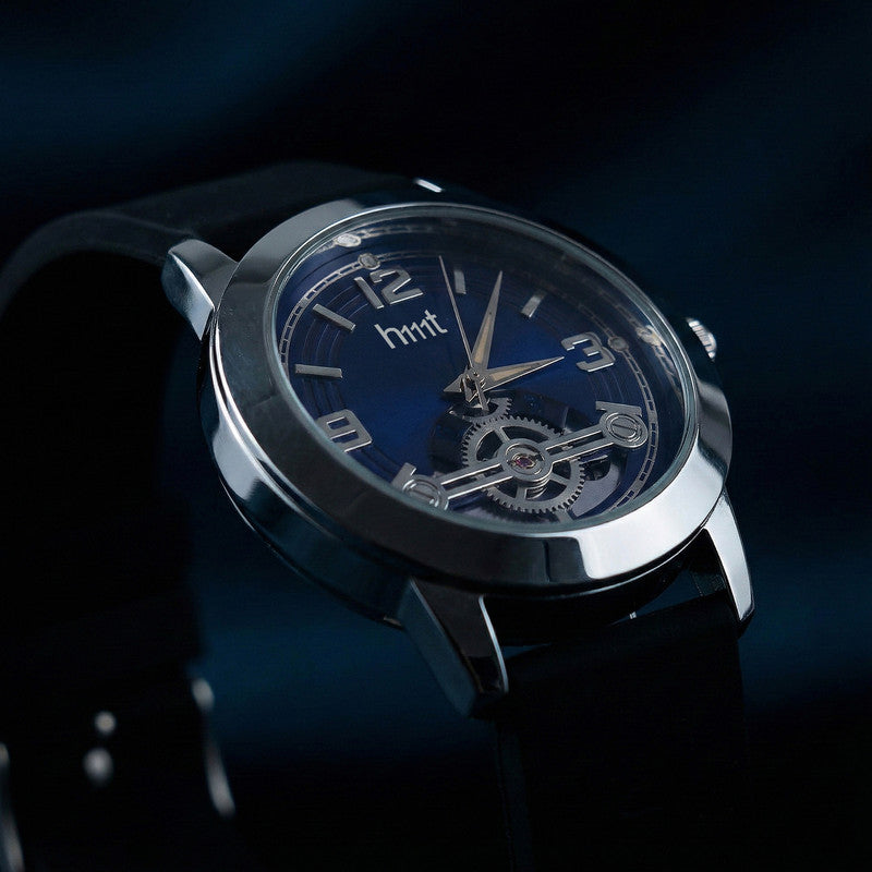 Stylish Analog Wrist Watch with Blue Dial, Black Silicone Strap & Open