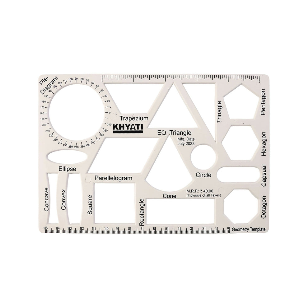 Khyati Multipurpose Geometry Drawing Template with 16 Shapes, Stencil