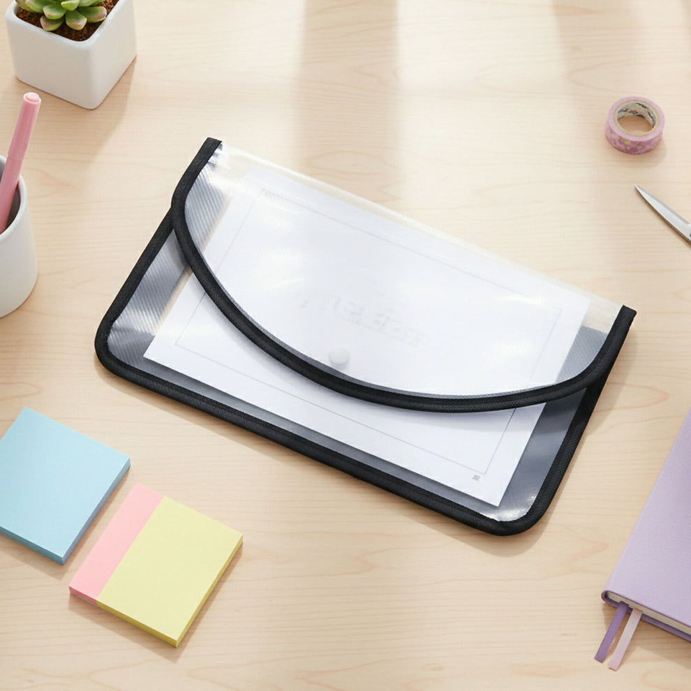 Transparent Document Folder with Button Closure – Multicolour(1 Piece)