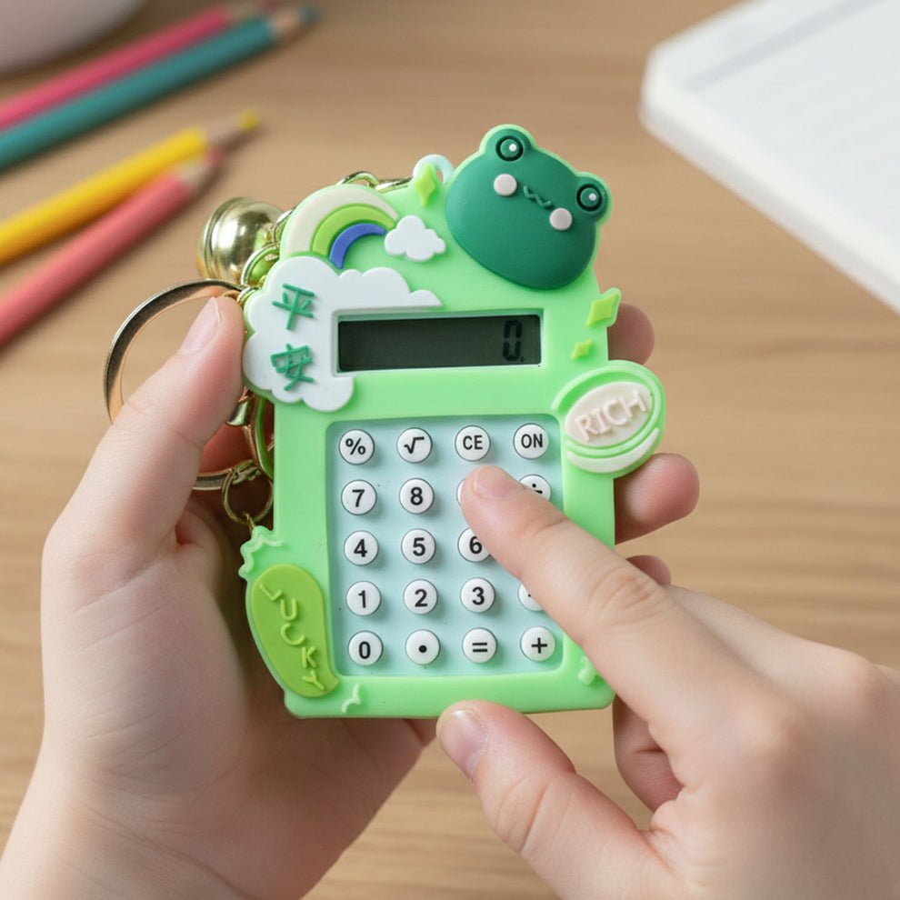 Cute Frog Cartoon Calculator Keychain with Mini Digital Display (1 Pc)