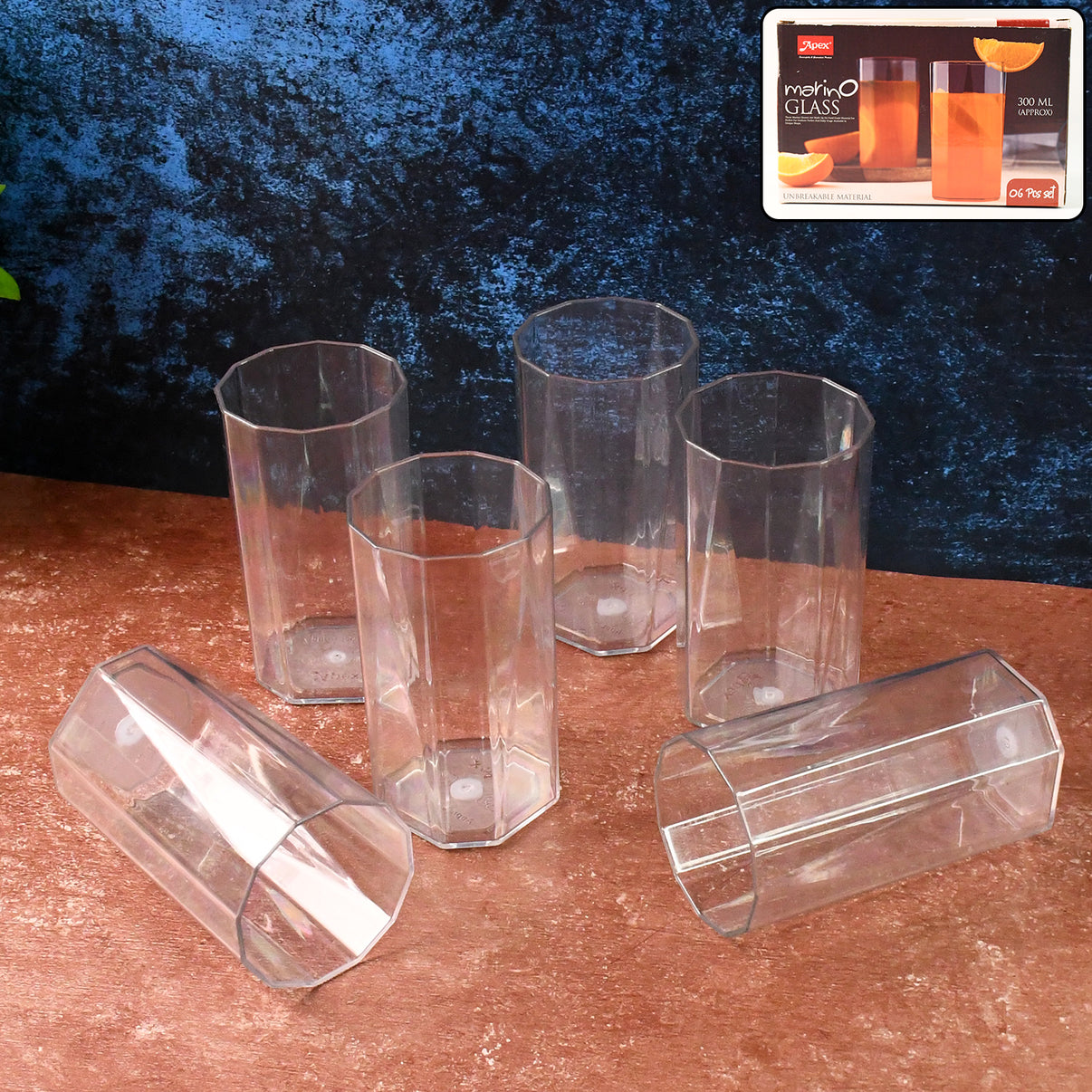 Apex Merino N’ Glass Unbreakable Plastic Drinking Glass Set (6Pc/300ml