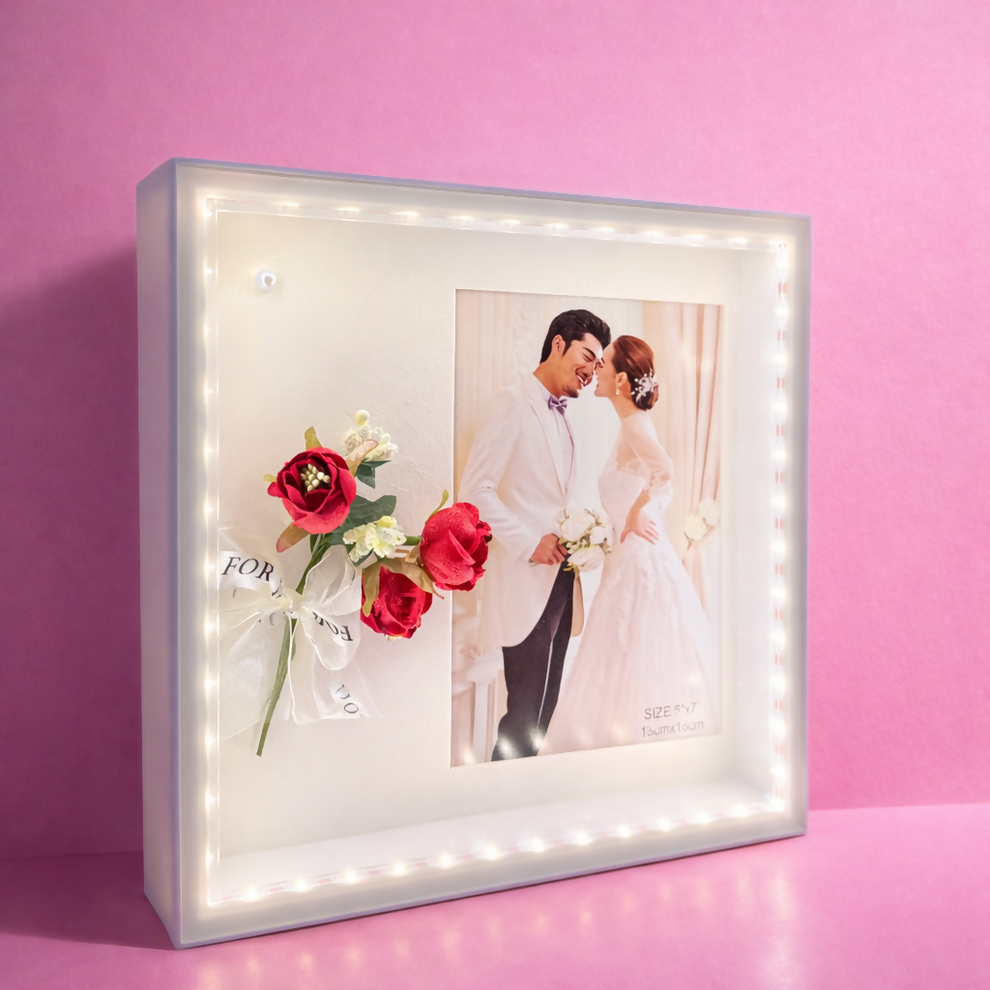 Large LED Photo Frame with Floral Decor Lighted Tabletop Memory Frame