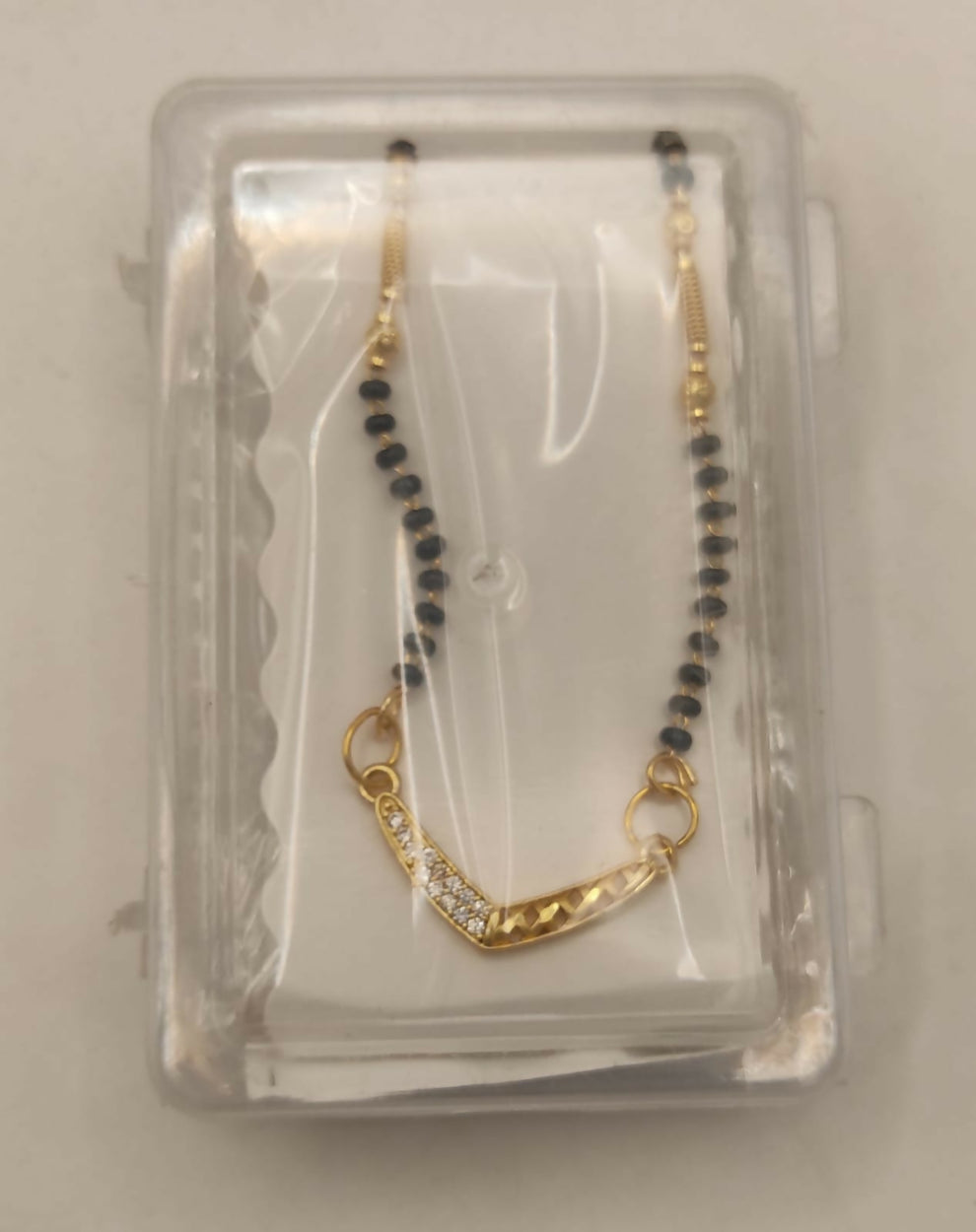 Gold Plated V-Shape Mangalsutra with Black Beads