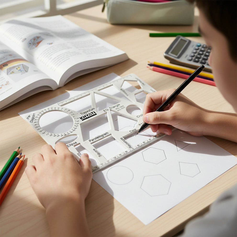 Khyati Multipurpose Geometry Drawing Template with 16 Shapes, Stencil
