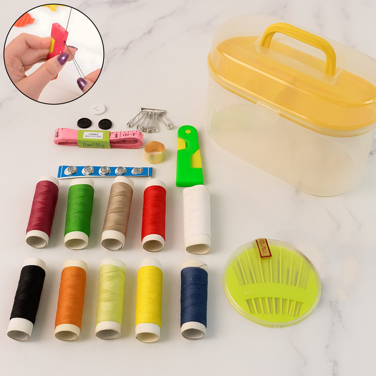 Double Layer Small & Portable Travel Sewing Kits Box with Color Needle
