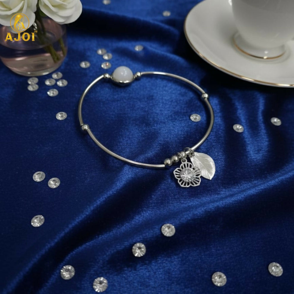 Adjustable Silver Crystal Charm Bracelet