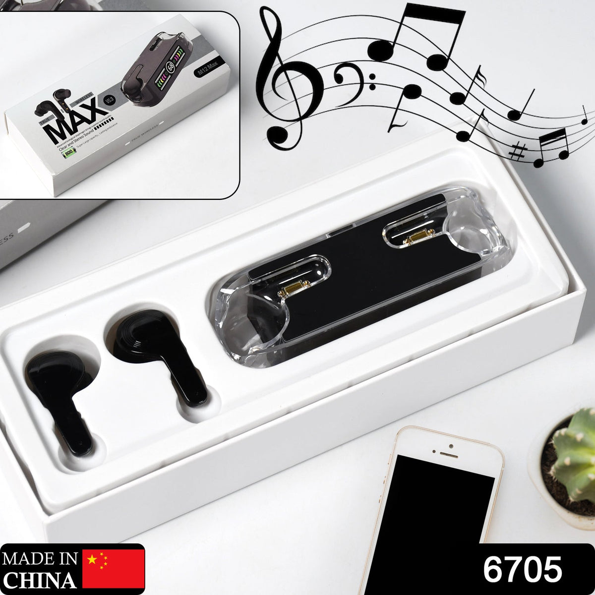 6705 Earphones, with touch control, Black Bluetooth M12 Max Wireless T ...