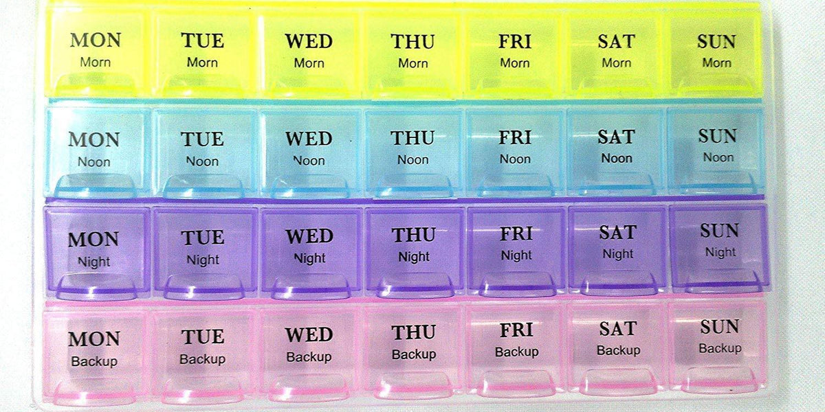 Pill Case- 4 Row 28 Squares Weekly 7 Days Tablet Box Holder Medicine S ...