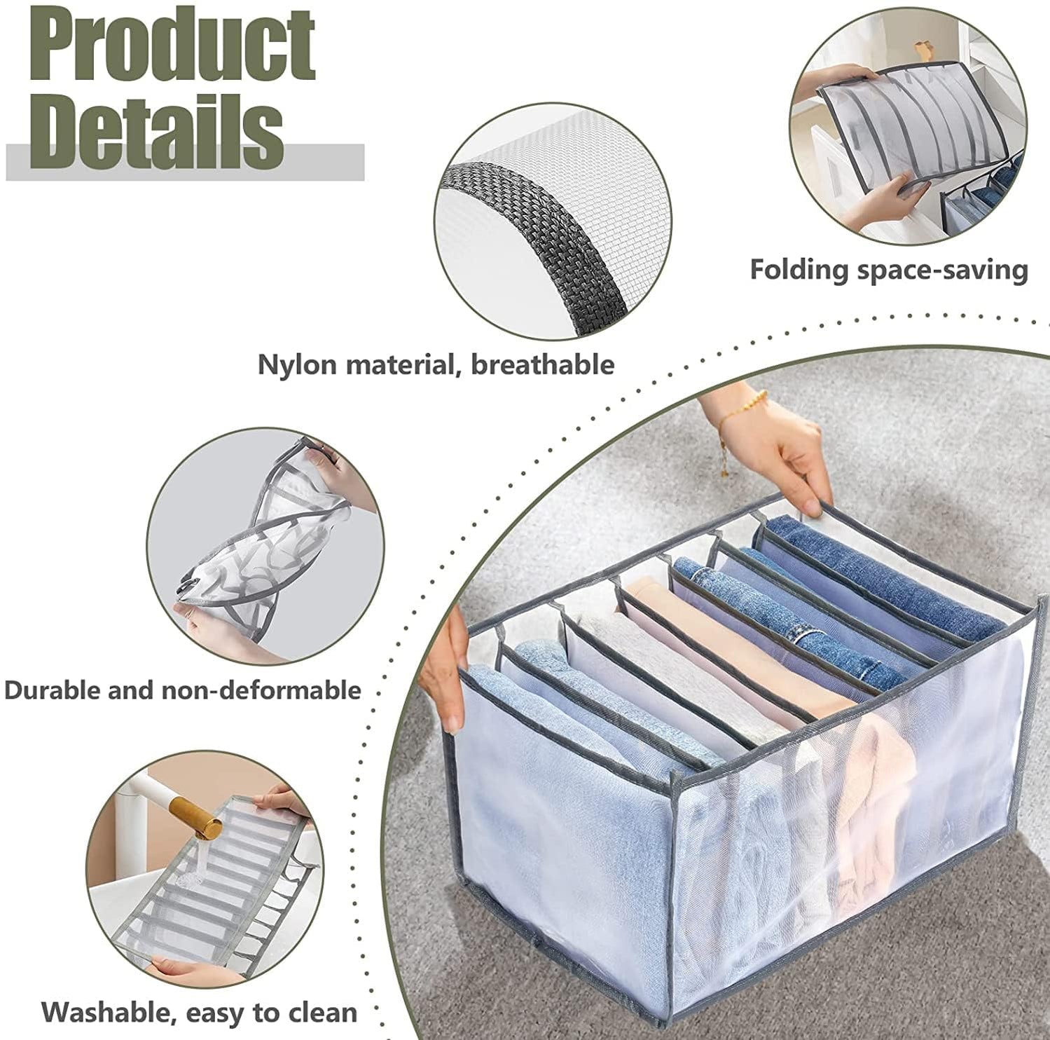 Clothes Organizer +7 Grid, Drawer Wardrobe Clothes Organizer, Jeans Cl ...